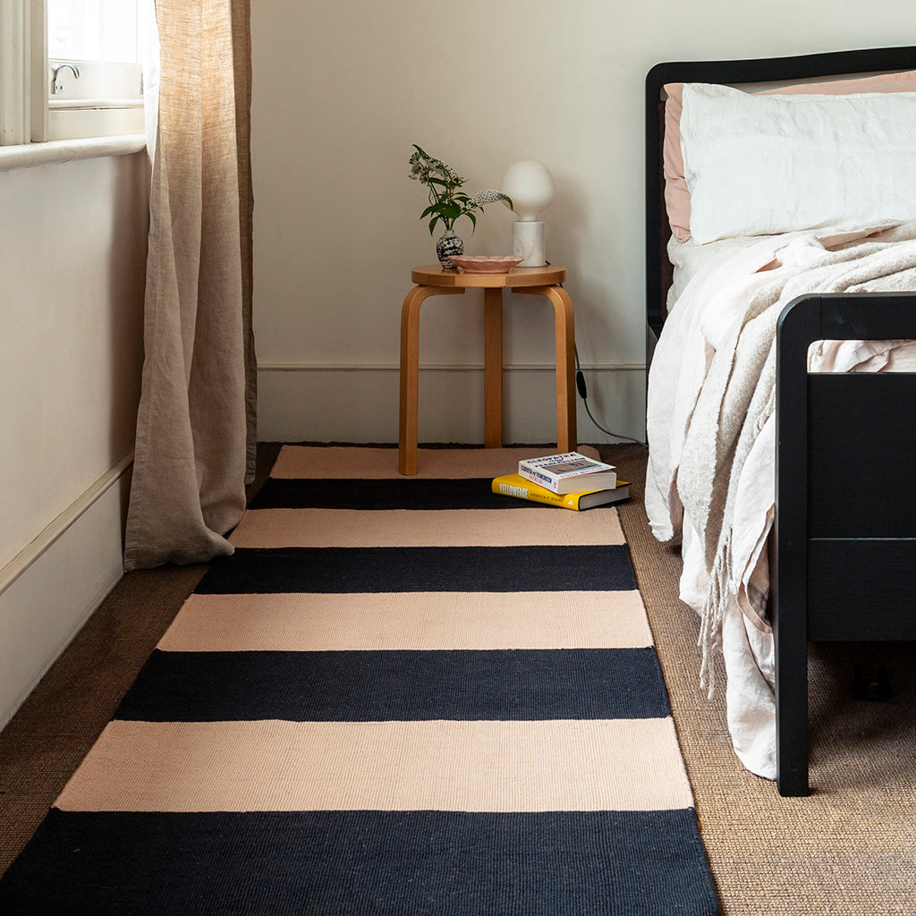 Striped pink and grey runners and rugs. All handmade and 100% wool ...