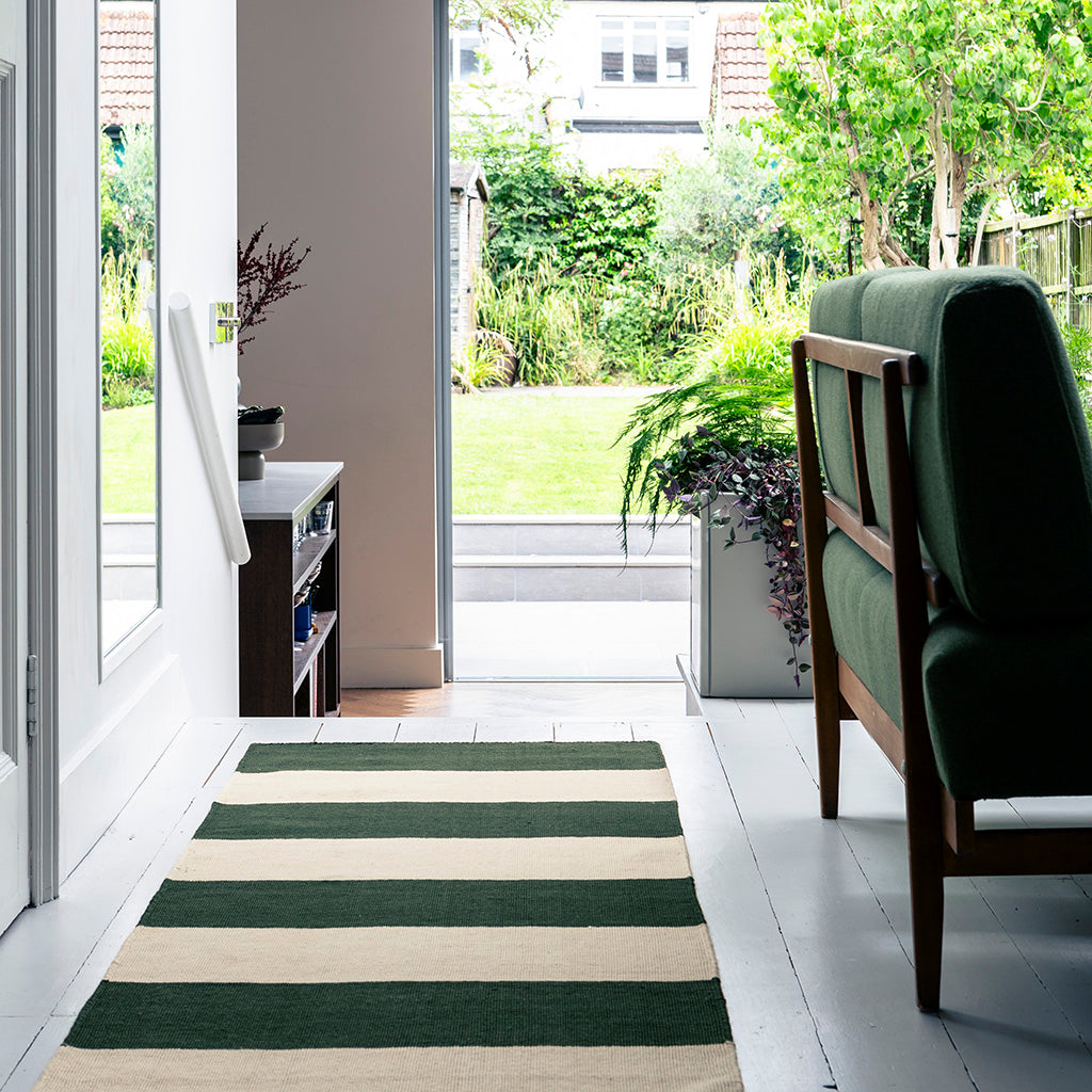 Striped green and cream rugs and runners handmade from 100% wool - The ...