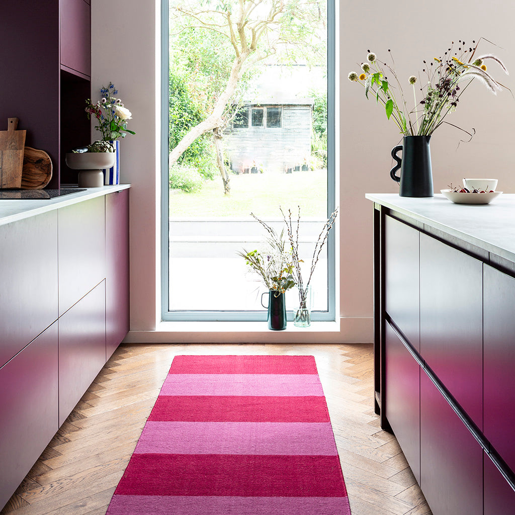 Red and pink striped kitchen rugs and hallway runners, 100% wool - The ...