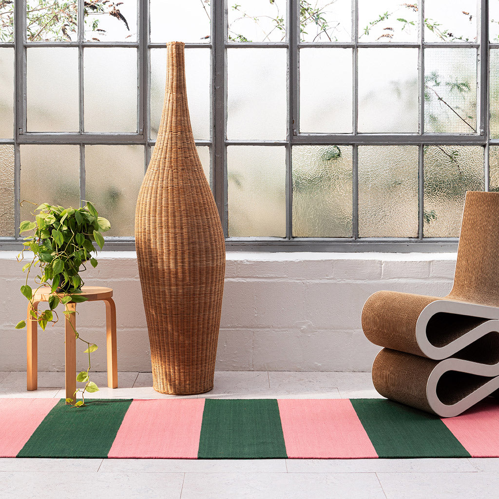 Watermelon Pink and Forest Green Rug and Runner Handmade Flatweave Wool - The Colour Flooring ...